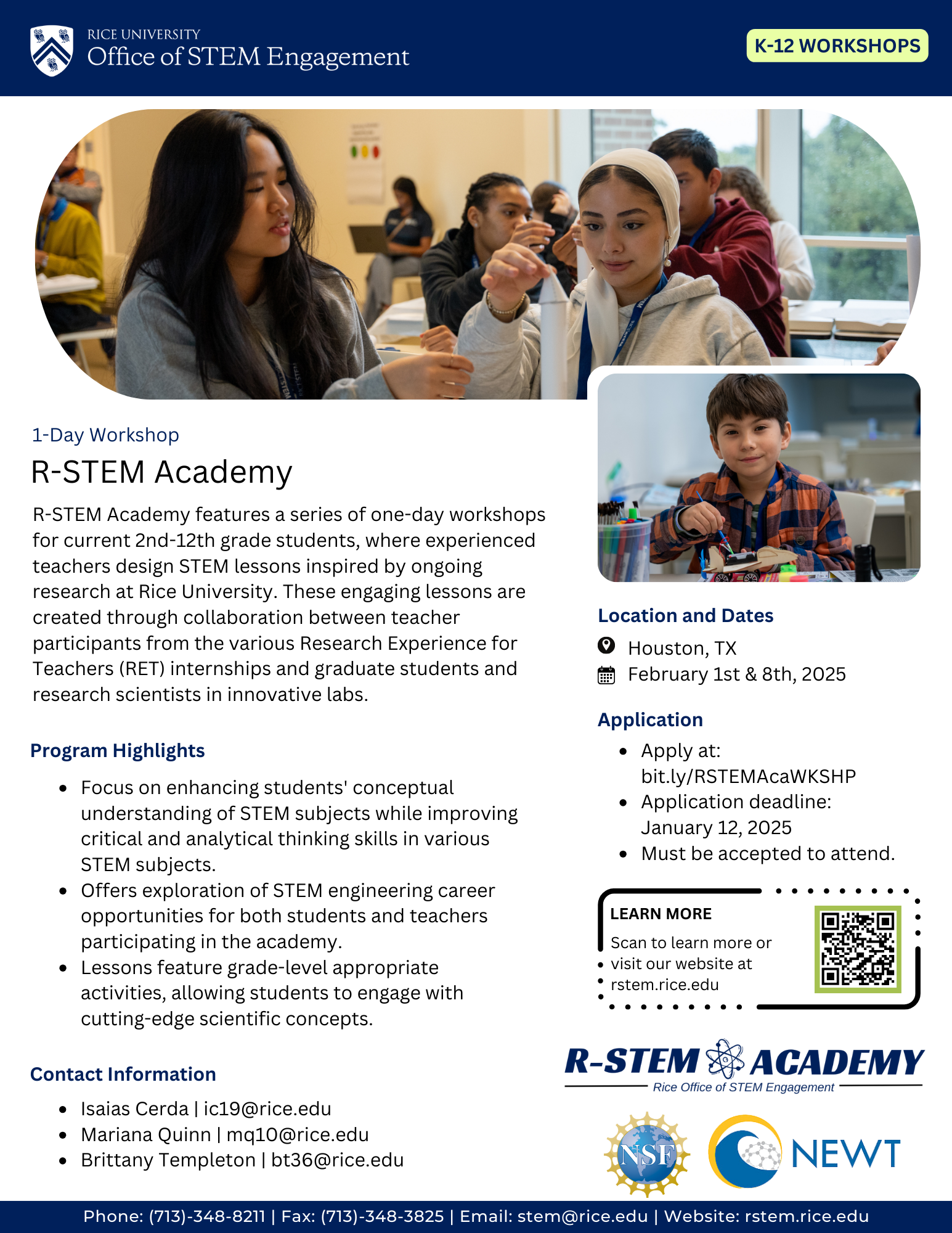 R-STEM Academy | Office of STEM Engagement | Office of Research | Rice University
